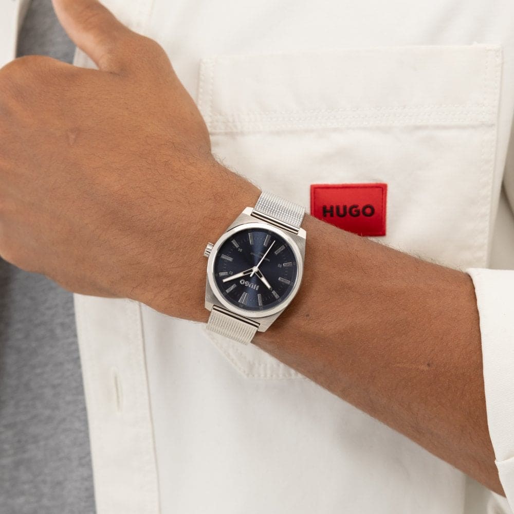 Hugo #ARK Blue Dial With Stainless Steel Mesh Bracelet Mens Watch | Edmonds