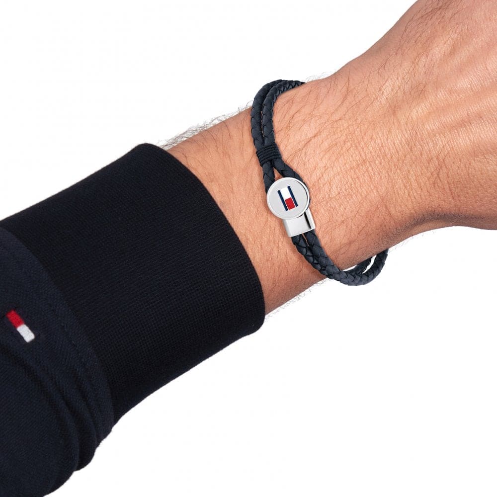 Tommy Hilfiger Men's Bruce Blue Leather Bracelet | Edmonds