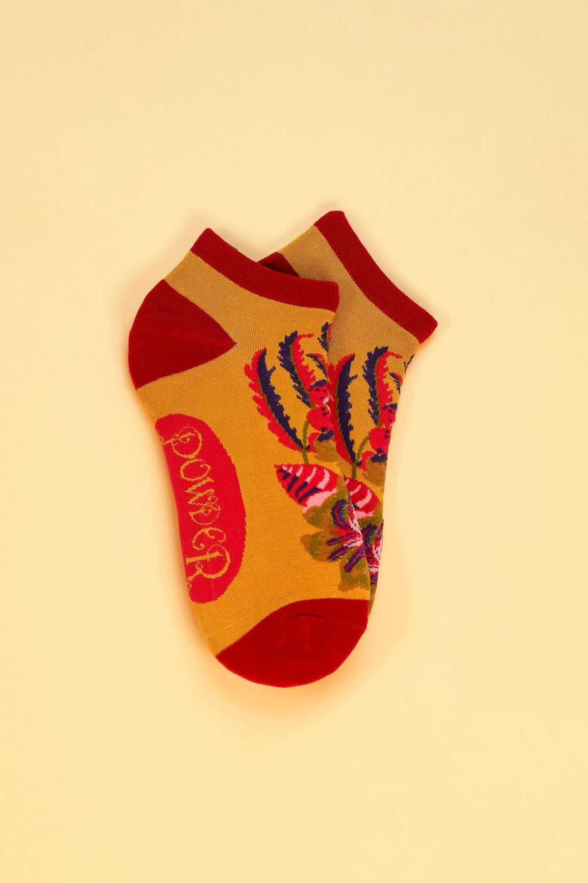 Powder Fantasy Floral - Mustard Trainer Socks | Edmonds