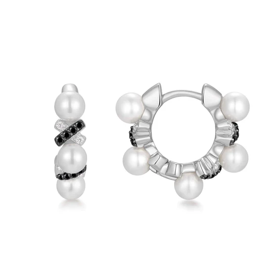 Ania Haie Two-Tone Sparkling Braided Shell Pearl Huggie Hoop Earrings ...